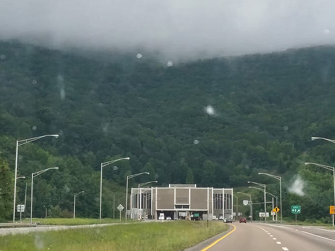 Even fog can't diminish the impressive sight of humanity's determination to go through instead of over or around.