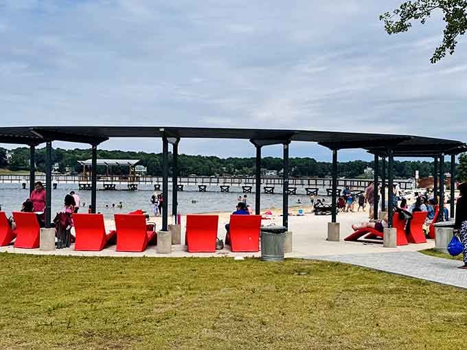 Shade structures that understand the assignment: keeping you cool while you watch the waterfront magic unfold.