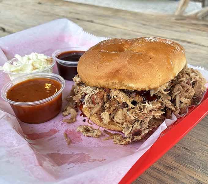 Pulled pork piled high on a toasted bun proves that simple done right beats fancy every single time.