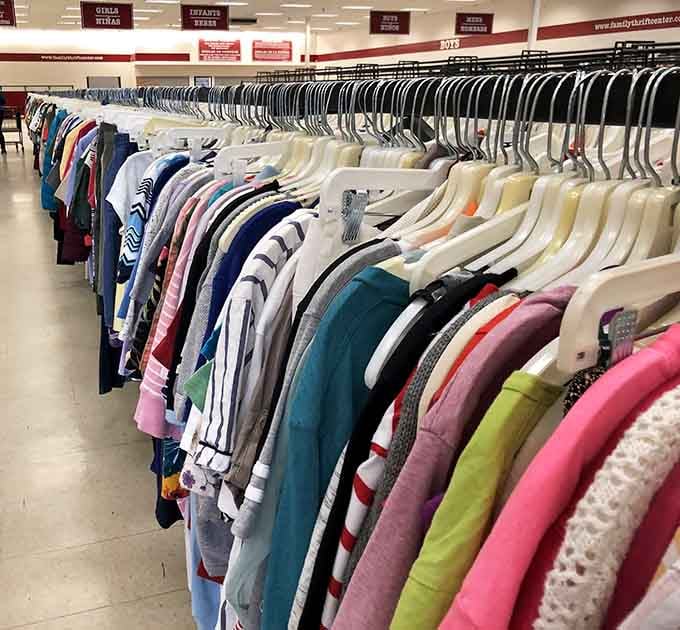 A rainbow of options stretching down the aisle. Fashion doesn't have to cost a fortune, folks.