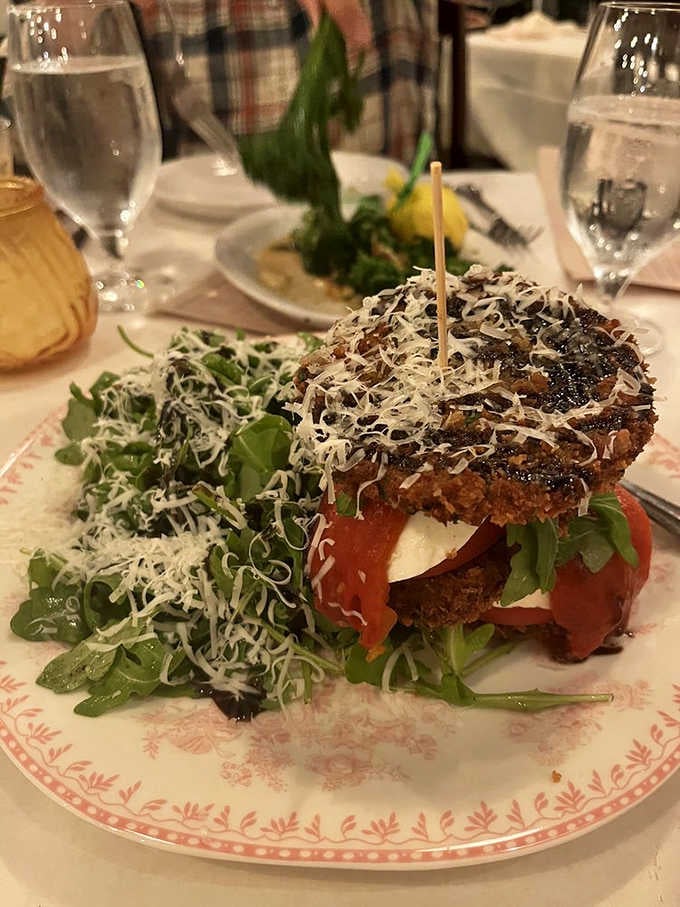 The Eggplant Stack towers like a delicious architectural marvel, proving vegetables can be downright glamorous.