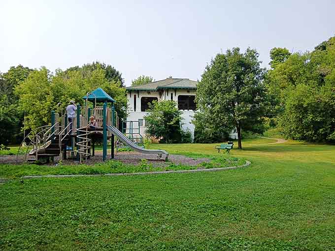 Green space and playground equipment create the perfect afternoon escape for families seeking simple outdoor pleasures together.