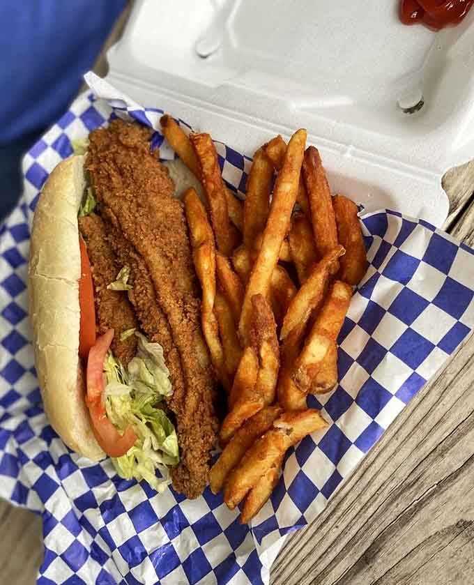 That flounder sandwich is no joke: generous portions of fried fish that actually taste like the sea, properly done.