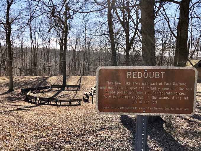 The redoubt earthworks gave infantry crucial protection, and they're remarkably well-preserved for Civil War fortifications.