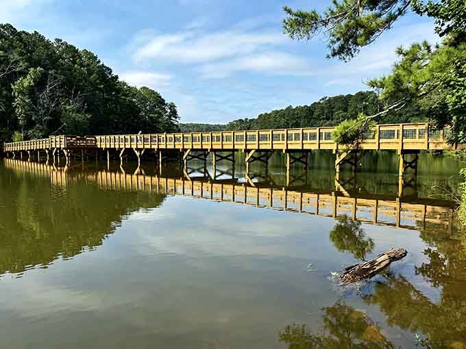 This wooden footbridge practically begs you to walk across it while humming a nostalgic tune.
