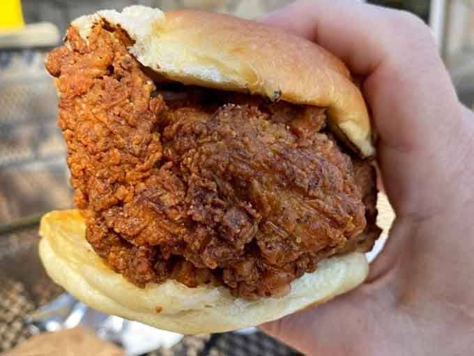 That thick chicken breast peeking out from the bun is basically waving hello and asking when you're coming to visit.