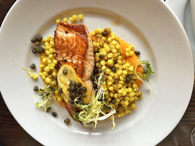 Seared salmon that looks like it swam here this morning and landed on your plate by dinnertime.