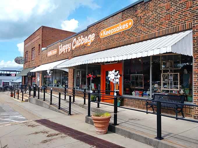 The cheerful storefront promises delightful discoveries inside, where vintage finds meet creative repurposing in the best possible way.