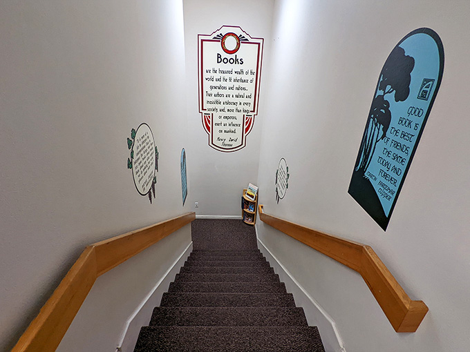 Those stairs lead to more book-filled adventures, decorated with literary quotes that speak to every reader's soul.