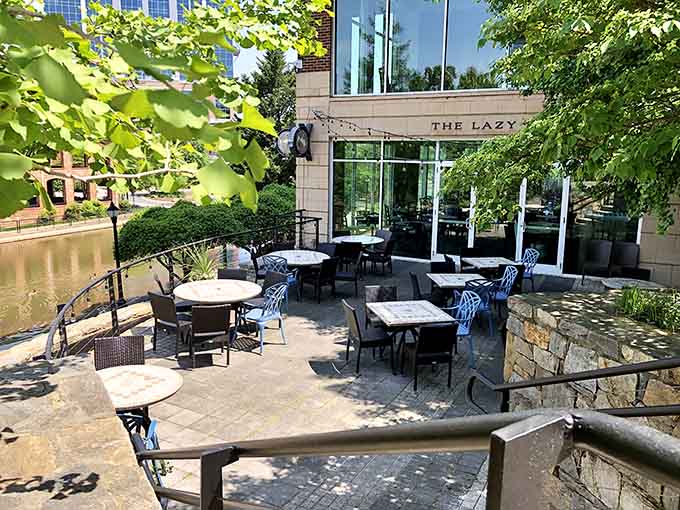The Lazy Goat's riverside patio is where Mediterranean dreams meet Southern reality, and both sides win spectacularly.