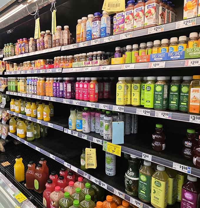 A beverage aisle so colorful it looks like a rainbow decided to become drinkable and move to Texas.