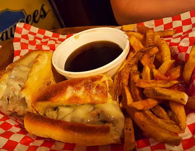 Melted cheese cascading over tender beef with au jus for dipping? This French Dip understands the assignment completely.
