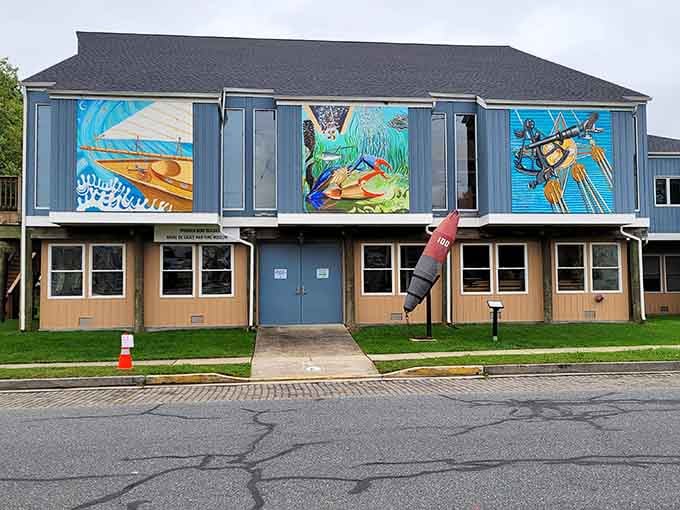 The Maritime Museum wears its colorful murals like badges of honor, celebrating Chesapeake Bay traditions proudly.