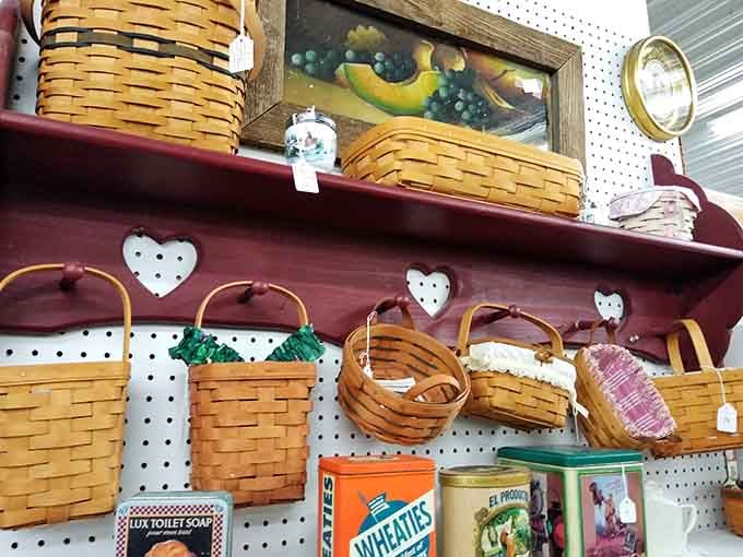 Those woven baskets lined up like soldiers prove that practical items from the past had style our plastic world forgot.