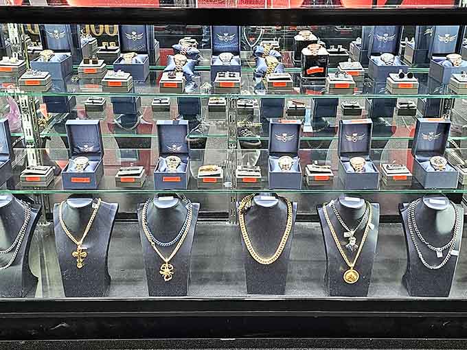Jewelry displays gleaming under lights like a treasure chest that won't require you to refinance your house.