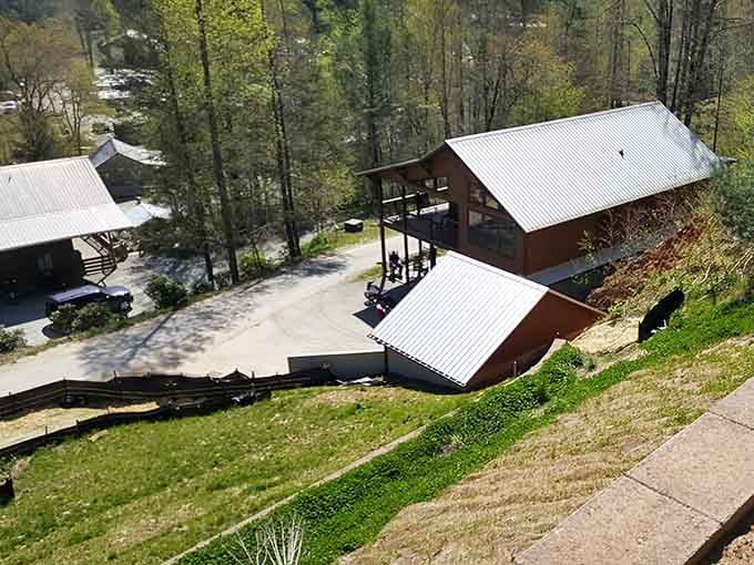 An aerial view reveals the perfect mountain hideaway, tucked between peaks and possibility.