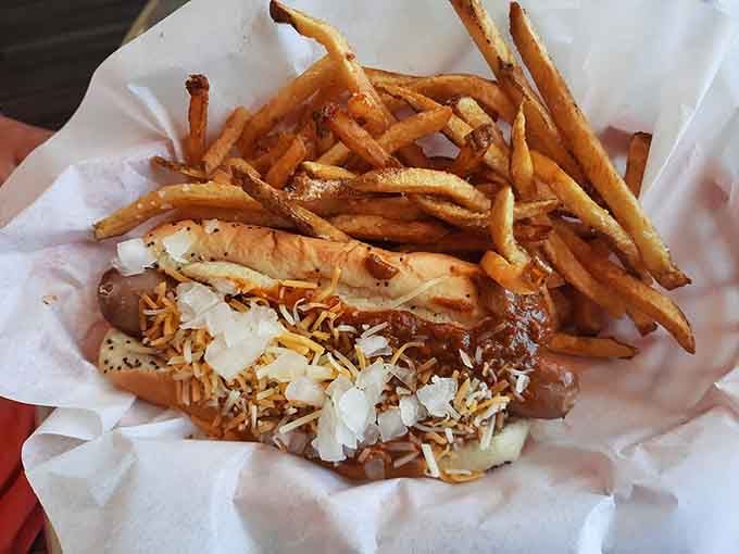 When chili meets cheese meets hot dog meets fries, you get this beautiful mess that napkins were invented for.