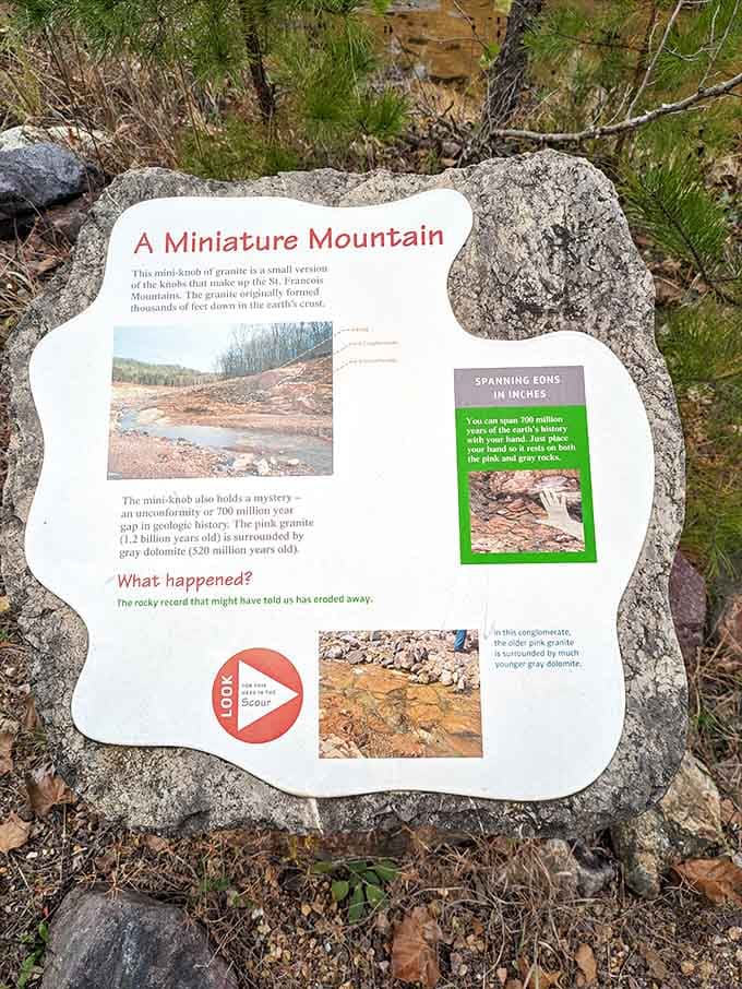 Educational markers reveal the fascinating story of how these ancient formations came to be over eons.