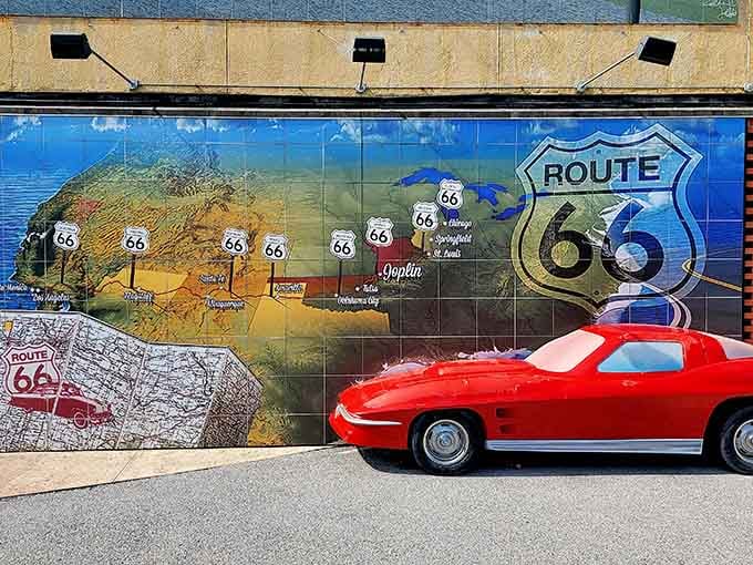 This Route 66 mural celebrates America's Mother Road with the kind of nostalgia that makes you want a road trip.