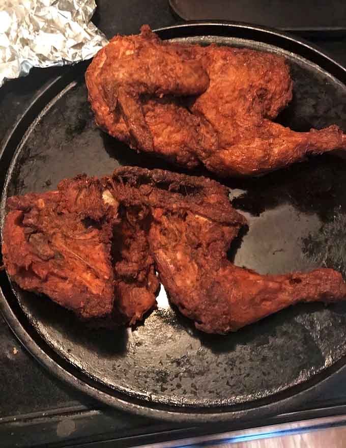 Hot barbecue chicken fresh from the kitchen, glistening and ready to make your taste buds very, very happy.
