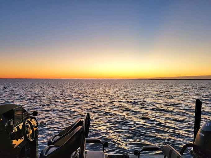 Golden hour on the water hits different when you're watching it from your own floating front porch.