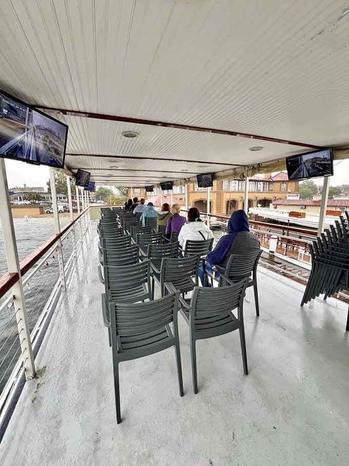 Rows of seats face the water, each one offering front-row tickets to Mother Nature's greatest show.
