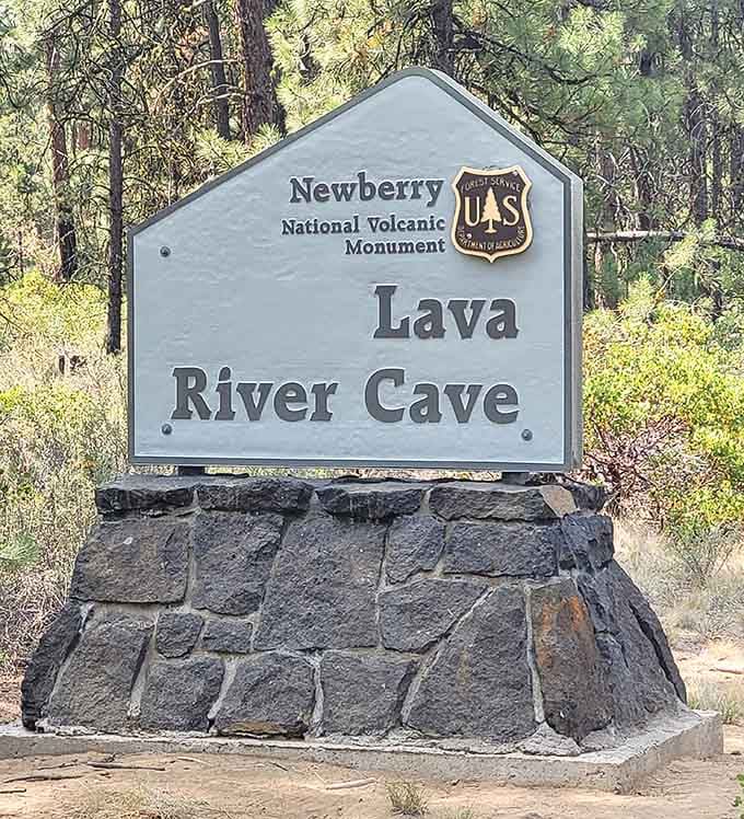 The Newberry National Volcanic Monument sign marks your arrival at one of Central Oregon's most underrated natural wonders.