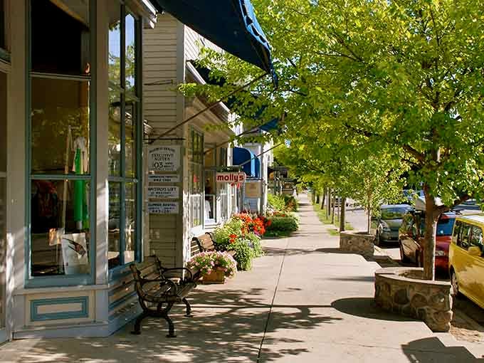 Shaded sidewalks invite actual strolling, that forgotten art form from before smartphones ruled our lives.