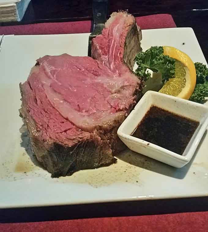 Prime rib sliced thick and cooked to rosy perfection, proving that sometimes the classics become classics for very good reasons.