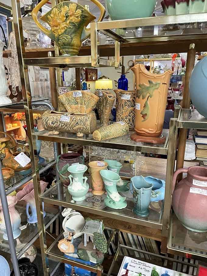 Pottery and glassware in colors that remind you when avocado green was actually considered sophisticated design.