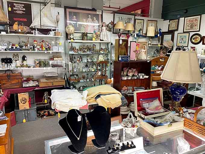 Every surface tells a story, from vintage jewelry to framed prints that once graced someone's beloved living room.