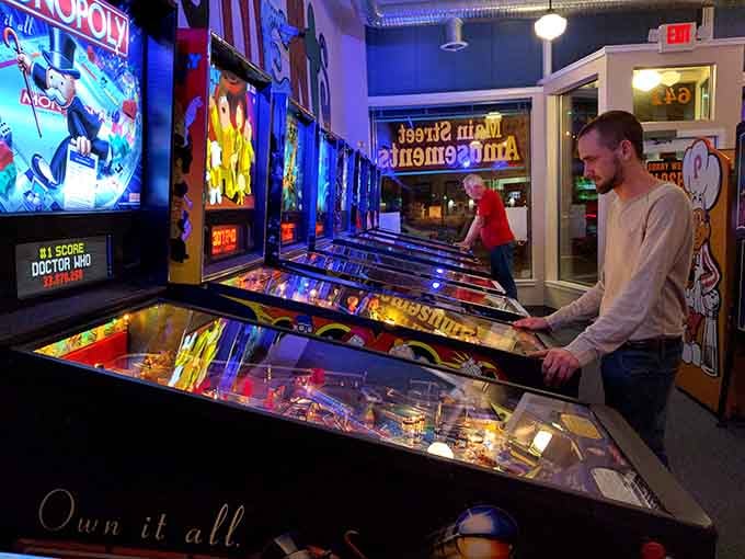 Nothing says commitment to the craft quite like a wall of pinball machines ready for action.