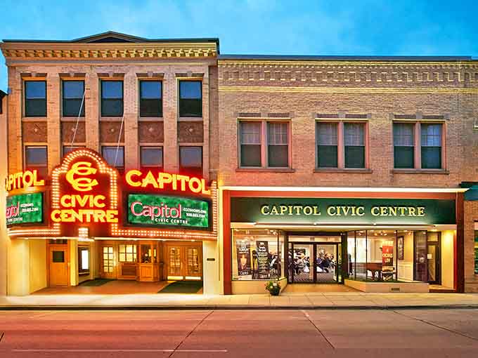 The Capitol Civic Centre's vintage marquee glows with old-school charm that money can't buy but affordability preserves.