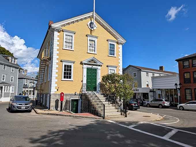 The Old Town House glows golden in the afternoon light, a Federal-style gem that's seen centuries pass.