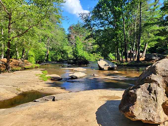 Smooth rocks dot the creek like nature's own stepping stones, inviting exploration and maybe a little wading.