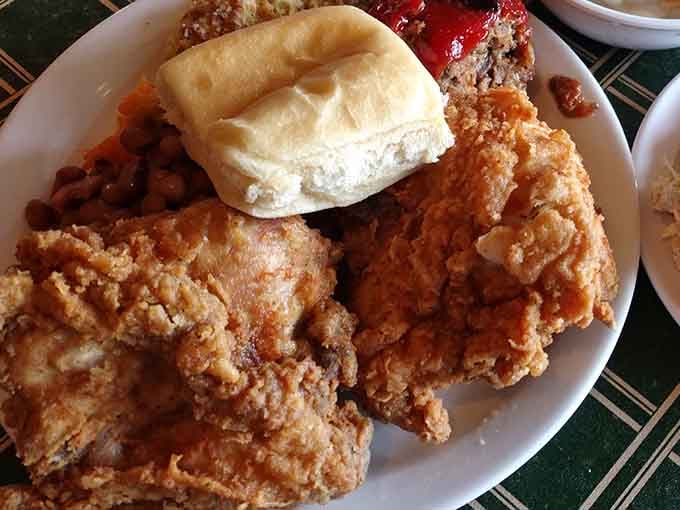 Golden fried chicken so perfectly crispy it could make a vegetarian reconsider their life choices.