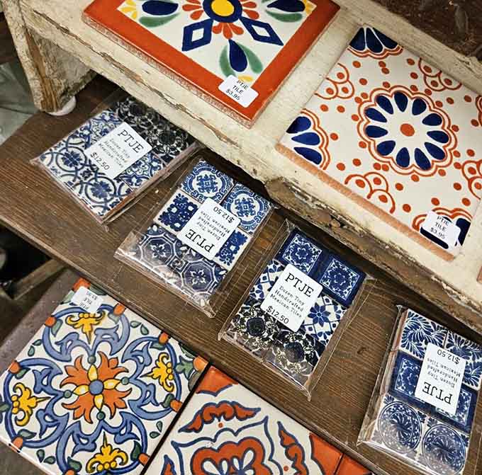 Decorative tiles proving that bathroom and kitchen design used to require actual artistic vision and bold choices.