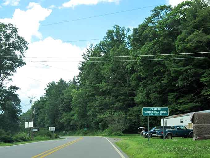 The Eastern Continental Divide, where raindrops literally decide whether they're heading to the Atlantic or the Gulf of Mexico.