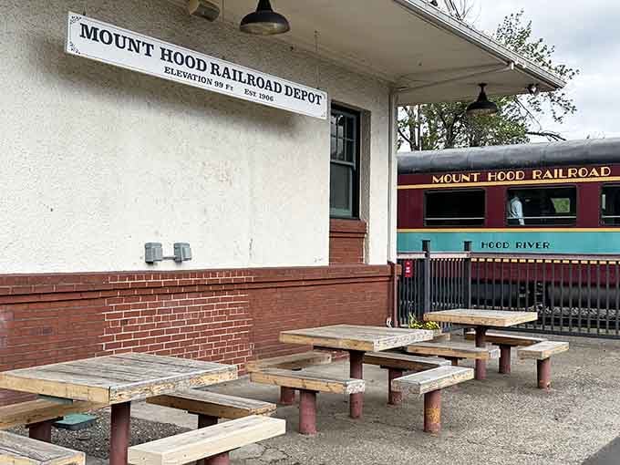 Picnic tables at the station invite you to fuel up before pedaling through Oregon's backyard.