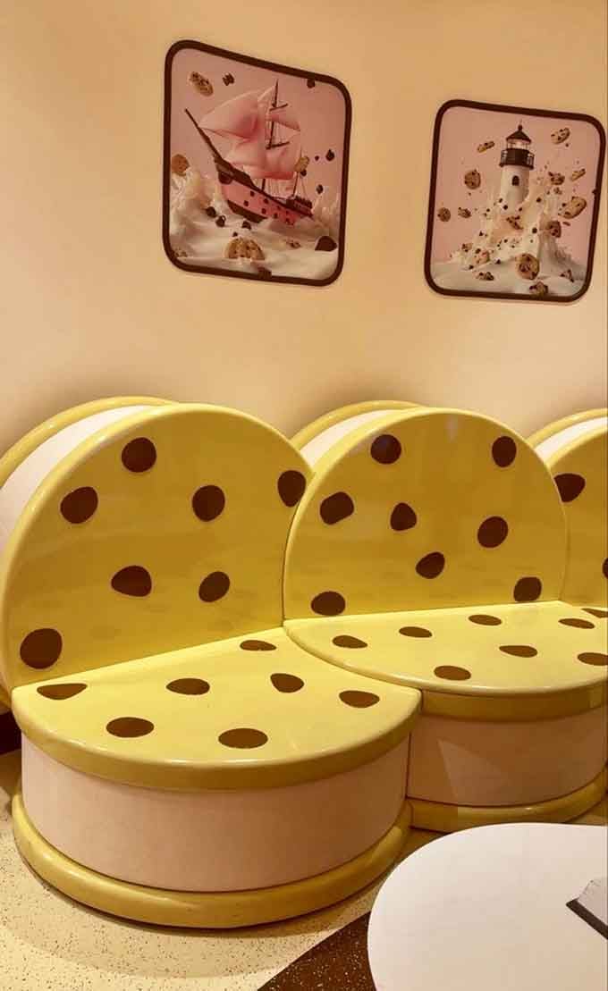 Ice cream sandwich seating that's almost too adorable to sit on, but you absolutely should anyway.