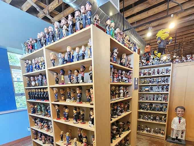 Presidential bobbleheads stand at attention, proving that even the most serious leaders look friendlier with a spring-mounted noggin.