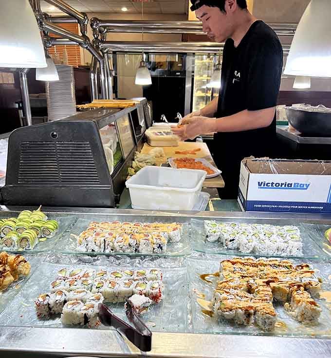 Fresh sushi at a Connecticut buffet sounds impossible, yet here it is, defying all reasonable expectations.