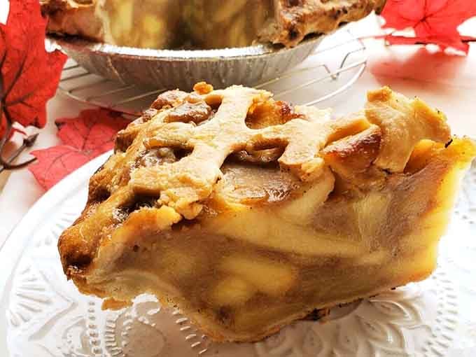 Apple pie so generously filled, it's practically defying the laws of physics and good sense.