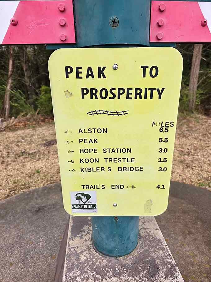 Clear signage keeps you oriented, listing distances to landmarks with names that sound like a Southern novel's chapter titles.