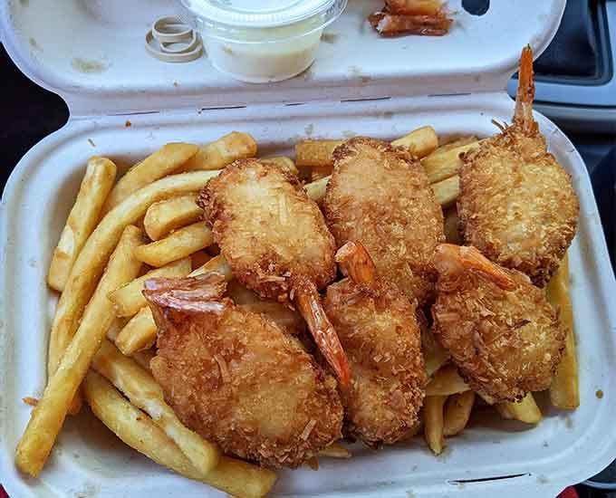 Coconut-crusted shrimp that brings a tropical twist to your pickle palace experience, because why not dream big?