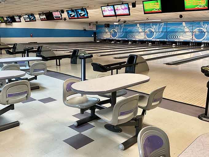 Classic bowling lanes where the only thing automated is the scoring, and that's exactly how it should be.