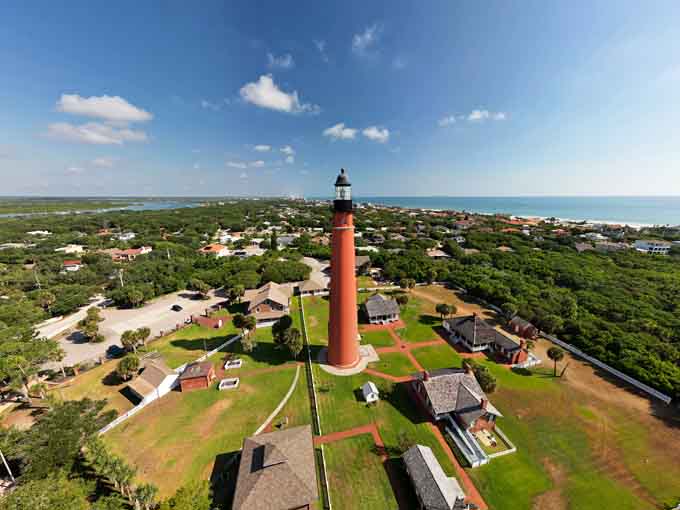 From above, the lighthouse complex resembles a perfectly preserved slice of 19th-century coastal life and architecture.