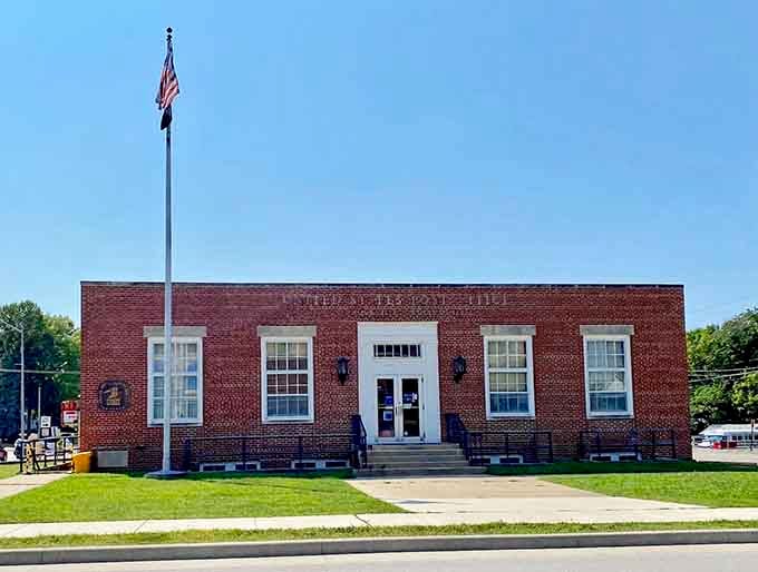 Even the post office looks like it belongs in a Norman Rockwell painting, which is exactly the point.