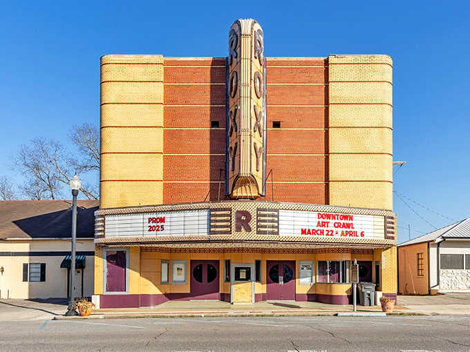 The Roxy Theatre's Art Deco facade proves small towns know how to do entertainment venues with serious style.
