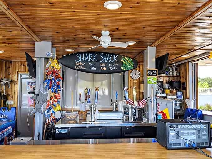 The Shark Shack serves up cold drinks and snacks, because conquering inflatable obstacles builds quite the appetite.